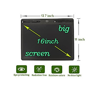 Large LCD Writing Tablet 16 Inch Screen 4 Adult & Kid, Standalone Electronic Graphic Drawing & Doodle Pad No Computer Needed, Erasable Message Board w 2 Styluses, (Black Case, Green Writing Color)