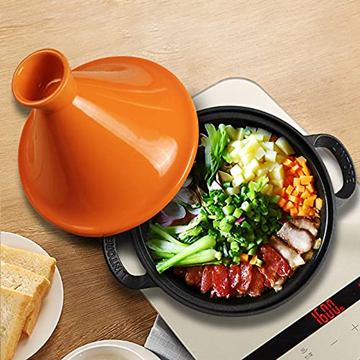3L Ceramic Tagine Pot for 3-5 People - Moroccan Nonstick Cooking Pot Kitchen Cooker with Lid for Cooking Healthy Food,Green