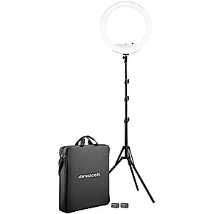 Westcott 18” Bi-Color LED Ring Light Kit with Batteries and Stand Professional Studio Continuous Lighting for Photography, Video Conferencing, Hair and Makeup Artists, YouTube Vlogging and TikTok
