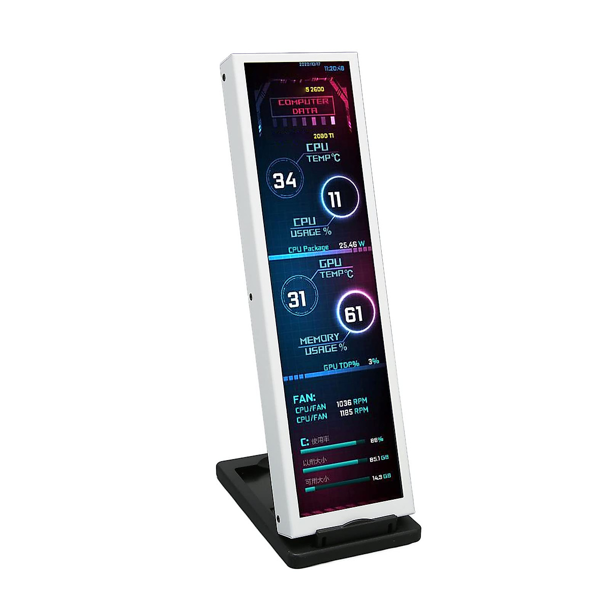8.8Inch Display Computer Temp Monitor, CPU Hardware External Expansion Display High Resolution Screen Data Monitor for Computer Case PC , PC Sensor Panel Secondary Screen