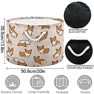 visesunny Storage Basket Corgi Dog Cartoon Animal Nursery Hamper Canvas Fabric Toy Storage Organizer Bin Waterproof Storage Box Laundry Basket for Kid Rooms,Playroom,Shelves,Toy Basket,Gift Basket