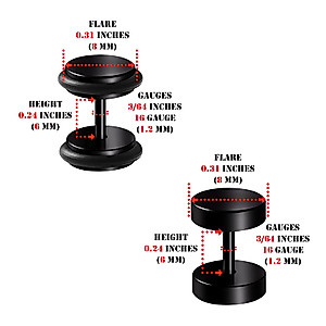 BIG GAUGES 2 Pairs Surgical Steel Black Anodized O-Rings 16gauges 1.2 mm Zero Gauge 8mm Fake Plugs Illusion Piercing Jewelry Lobe BG4478