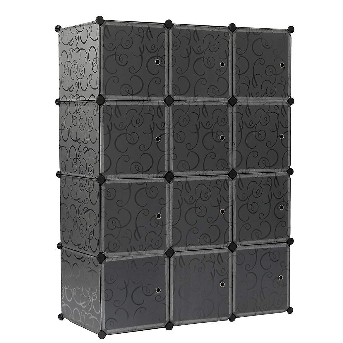 Unknown1 12-Cube DIY Closet Organizer Storage Shelves Book Bookcase Black Plastic No Tools Assembly