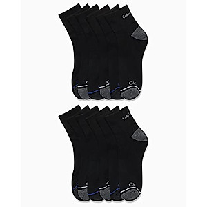 Calvin Klein Men's High Quarter Socks - 12 Pack Breathable Soft Cushion Mini Crew Athletic Socks for Men (Shoe Size: 6-12.5), Size 7-12, Black Assorted