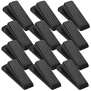 12 Pieces Door Stoppers for Bottom of Door Rubber Door Stoppers Wedge Security Door Stop Black Door Wedge Sturdy Stackable Doorstop for Concrete Tile Carpet Heavy Duty Door Wooden Floor Wall Protector