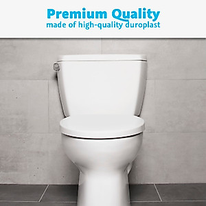 Bullseat Elongated Premium Slow Close Toilet Seat white - Click n’ Clean, Durable, Scratch Resistant