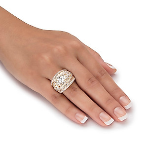 PalmBeach Jewelry Gold-Plated or Platinum-Plated Oval Cut Cubic Zirconia Halo Engagement Ring with Pear Cut and Baguette Cut Accents Size 6