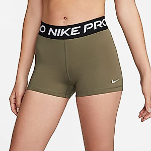 Nike Womens Pro 3" Shorts (Olive Green/White, Small)