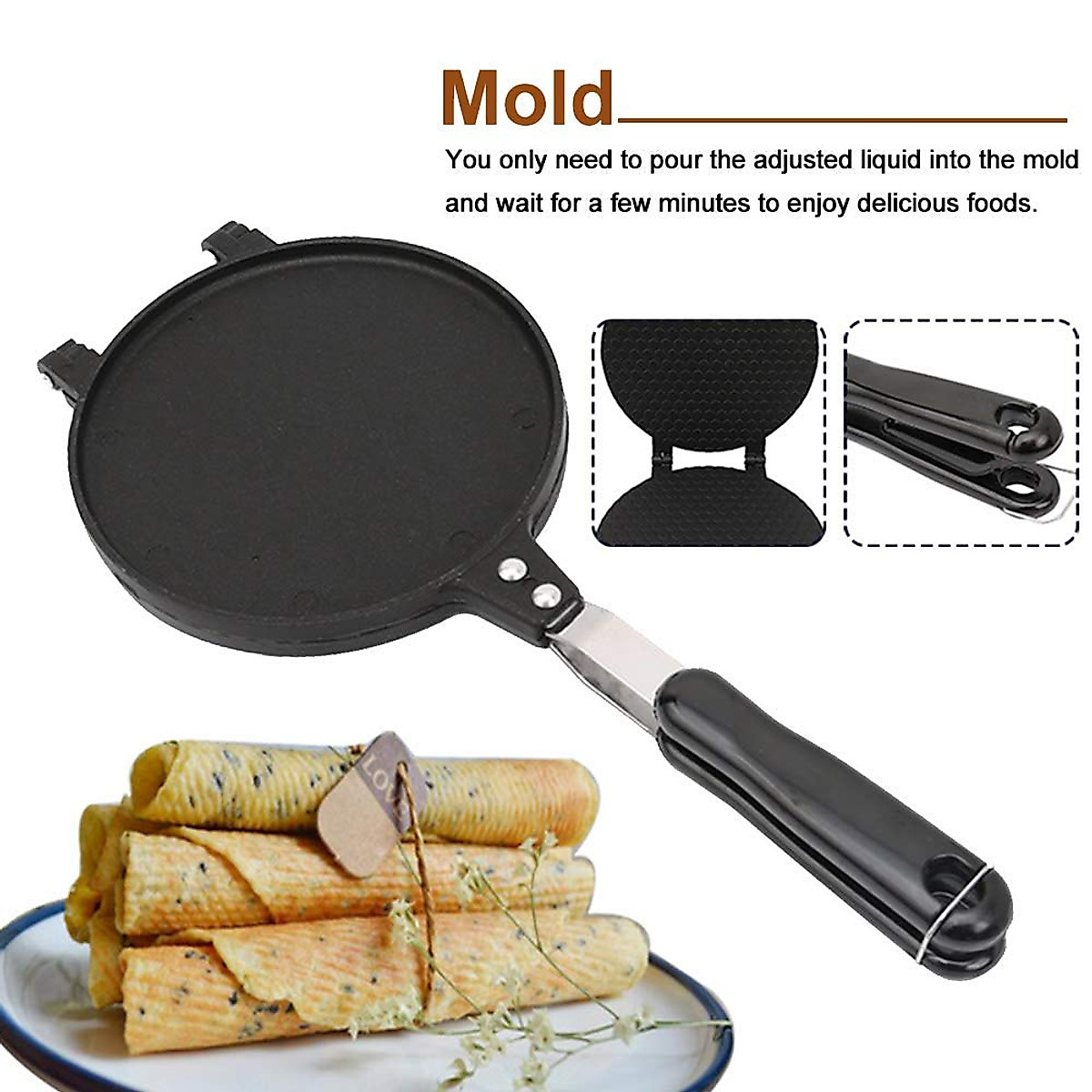 Double Side Waffle Maker Non Stick Waffle Irons Mold Pan Egg Roll Maker DIY Ice Cream Pancake Cone Maker Omelet Dessert Cooking Baking Tool for Home Kitchen Restaurant Snack Stand Cake Shop (6.7in)