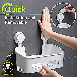 Uten Shower Caddy Suction Cup Shower Shelf Suction Shower Basket & Toothbrush Holder, 3-in-1 Bathroom Shelves Easy Installation Removable Powerful Shower Organizer, Waterproof Shower Storage.