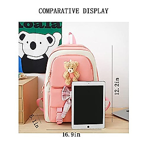 Lokkcy Kawaii Backpack 4Pcs Set with cute plush Pendants & Badge,Japanese School Bag and Backpack for Girls 10-12(Black)
