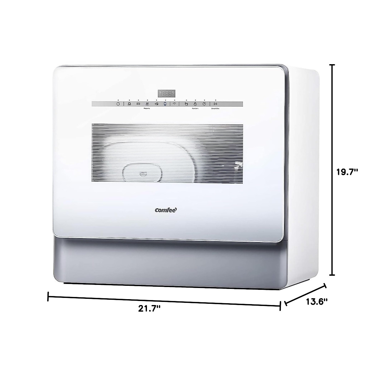 COMFEE' Portable Dishwasher, Countertop Dishwasher with 3 Place Settings, Mini Dishwasher with More Space Inside, 6 Programs, Auto-Open Drying, Touch Control, White