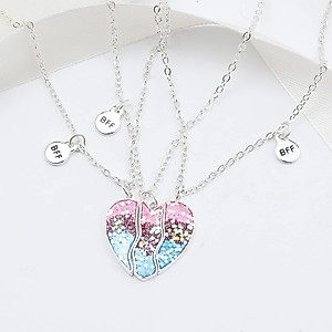 Hofar Best Friend Necklaces for 2,3,4 BFF Necklace for 2 BFF Necklace for 3 BFF Necklace for 4 Best Friends Matching Heart Necklace