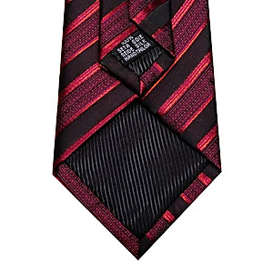 Barry.Wang Stripe Men Ties Set Classic WOVEN Necktie with Handkerchief Cufflinks Formal Black Red