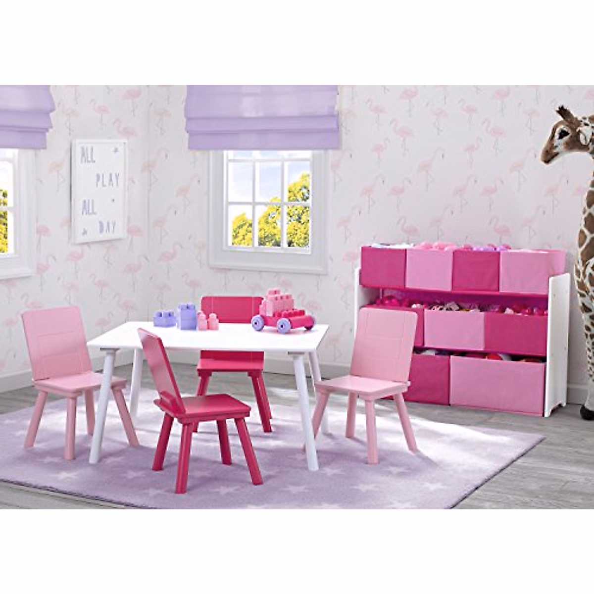 Delta Children Kids Table and Chair Set (4 Chairs Included) - Ideal for Arts & Crafts, Snack Time, Homeschooling, Homework & More - Greenguard Gold Certified, White/Pink