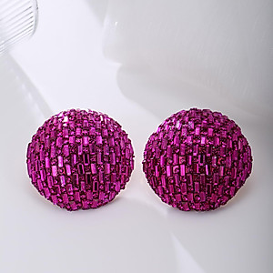 RUOFFETA Large Disco Ball Earrings, Sparkly Half-Ball Earrings for Women 60s 70s Outfits Costume Accessories(Hot Pink)