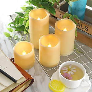 4 Pack LED Flameless Pillar Candles Waterproof Outdoor Battery Operated Candle Set with Cycling 24 Hours Timer Function for Lantern Home Garden Wedding Party Christmas Halloween Decoration 3x3 inches