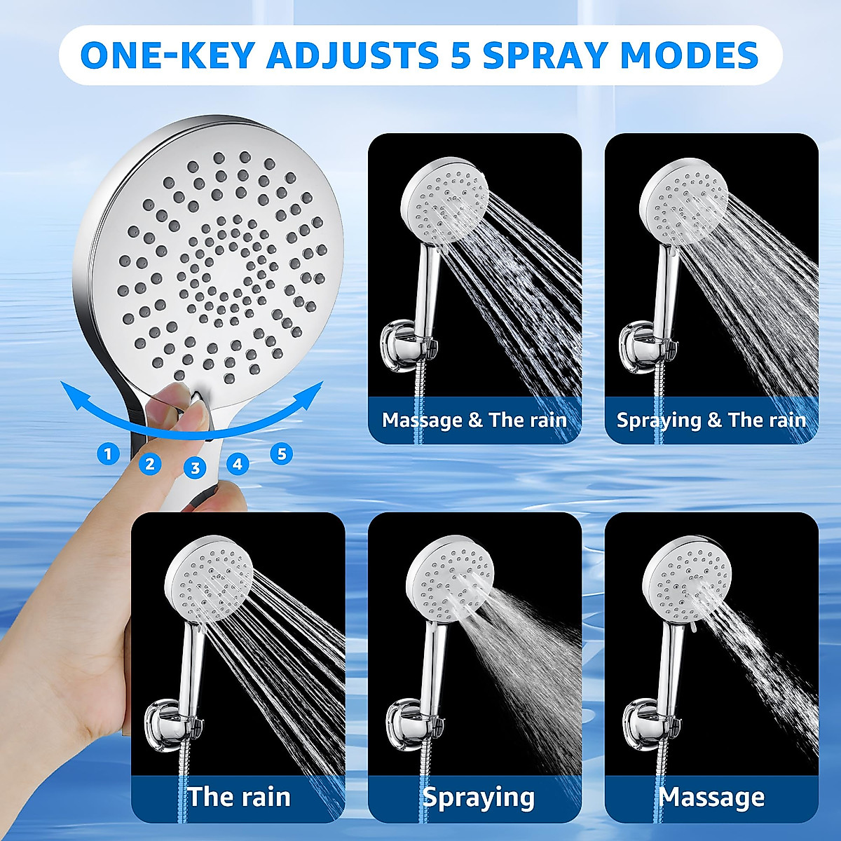 WaterSong Shower Head with Handheld, 3 Spray Mode High Pressure Handheld Shower Head with 79" Extra Long Stainless Steel Hose & Adjustable Bracket, Brushed Nickel