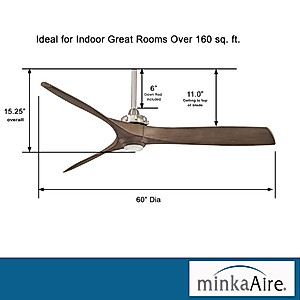 MINKA-AIRE F853L-BN/AMP Aviation 60 Inch Ceiling Fan with LED Light and DC Motor in Brushed Nickel Finish and Ash Maple Blades