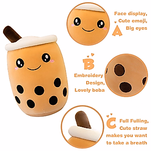 Ditucu Cute Boba Tea Plush Stuffed Bubble Tea Plushie Cartoon Soft Milk Tea Cup Pillow Home Hugging Gift for Kids Brown Big Eyes 13.7 inch