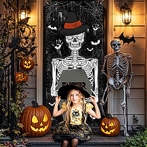 Halloween Scary Skeleton Door Cover Decorations Halloween Skull Party Banner Decor Day of the Dead Scary Skeleton Door Cover for Halloween Party Haunted House Decorations(35.4"x 72.8")