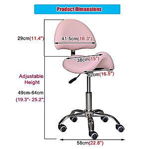 NUNETH Saddle Stool Pink Saddle Chair with Back Support, Esthetician Seat for Dental Office Massage Hospital Clinic, Rolling Chair with Wheels