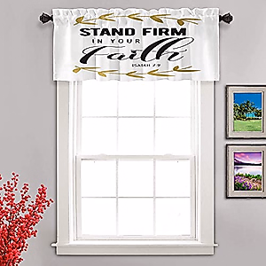 Shrahala Bible Scripture Gold Black Kitchen Valances Half Window Curtain, Faith Hope Love Inspirational Christian Kitchen Valance for Window Ink Printing Kitchen Valances for Kitchen Decor 52x18 inch
