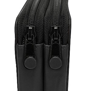 Creative Mark Soft Genuine Leather Pencil Case Holds 48 Pencil Pen Marker Makeup Brush Artist Tool Paint Brush Zippered Pouch Holder-48 Count [Black]