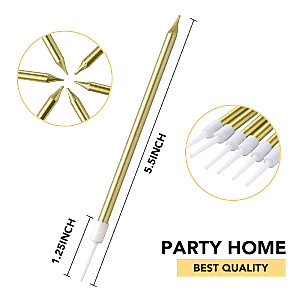 24 Count Party Long Thin Cake Candles Metallic Birthday Candles in Holders for Birthday Cakes Cupcake, Gold