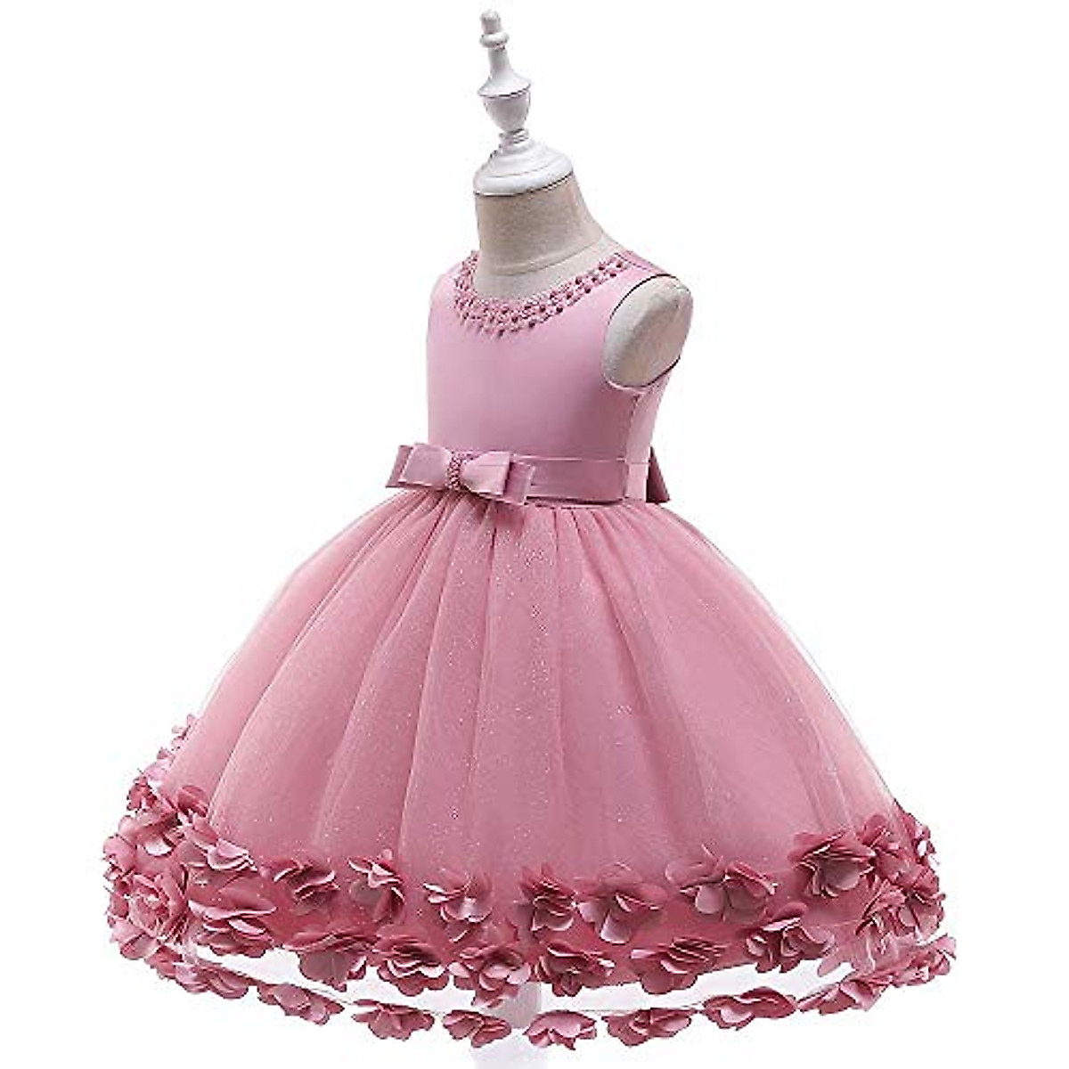 IBTOM CASTLE Girl Tutu Flower Petals Bow Bridal Dress for Toddler Girl Kids Princess Wedding Pageant Birthday Party Formal Communion Baptism Christening Summer Dance Ball Gown Dusty Pink 4-5 Years