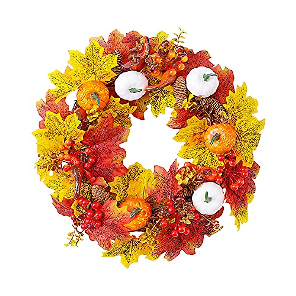 Fall Front Door Wreath Thanksgiving Winter, Halloween Wreaths for Front Door Autumn Festival Wedding Silk Vine Welcome Sign Flower Colorful Grain Yellow Wreaths Pinecones