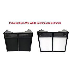 Jumbo 53" Wide DJ Event Facade White/Black Scrim Booth Two Top Corner Table Tops 23"x53" Table! Padded Carrying Case! All Aluminum Build!