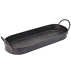 Hipiwe Industrial Style Metal Iron Tray Galvanized Serving Tray for Coffee Table, Home Decorative Centerpiece Tray Rustic Breakfast Serving Tray with Handles (Oval)