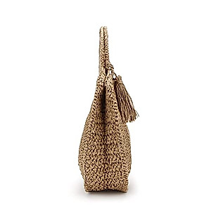 Women Straw Totes Beach Shoulder Bags Woven Handbags Purse Large Straw Basket Wicker Rattan Purse for Summer Vacation (F)