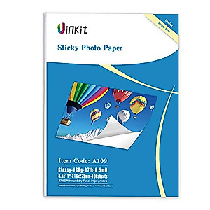 Uinkit 100 sheets Glossy Sticker Paper Photo 8.5x11 Inkjet Self Adhesive Sticky Label Bulk Pack for Chip Bag Inkjet Printer Self-Adhesive Full Sheet Letter Size