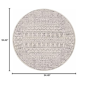 BoutiqueRugs Greig Farmhouse Moroccan Geometric Area Rug - Boho Aztec Tribal Carpet for Living Room - Black, Charcoal, Light Gray - 7'10" Round Rug