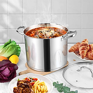 Herogo 12-Quart 18/10 Stainless Steel Stock Pot with Lid, Large Heavy Duty Soup Pot Compatible with Electric, Gas, Induction and Gas Cooktops, Dishwasher Safe