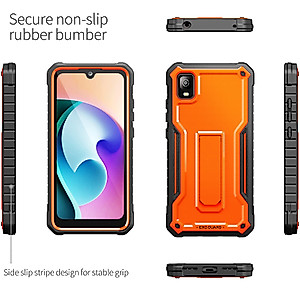 ExoGuard for TCL 30Z Case, TCL 30 LE Case, Rubber Shockproof Full-Body Cover Case Come with a Tempered Glass Screen Protector and Kickstand (Orange)