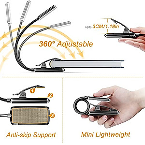 Gritin 9 LED Rechargeable Book Light for Reading in Bed - Eye Caring 3 Color Temperatures,Stepless Dimming Brightness,12+Hrs Runtime Small Lightweight Clip On Book Reading Light for Kids,Studying
