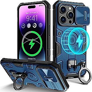 Wefor Case for iPhone 14 Pro Max Case with Stand, Slide Camera Cover, Military Grade Shockproof Portective Case Compatible with MagSafe Wireless Charger&Magnetic Car Mount Holder (Blue)