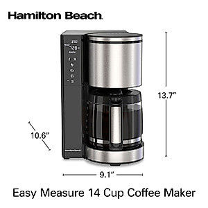 Hamilton Beach 14 Cup Programmable Coffee Maker with Easy Measure Light Up Reusable Filter, Removable 70 Oz. Water Reservoir, Black and Stainless Steel