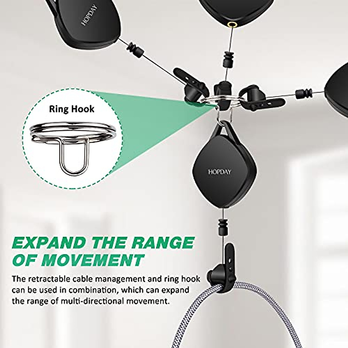 VR Cable Management, QIYO 6 Packs Retractable Ceiling Pulley System Compatible with VR Link Cable for Oculus Quest, HTC Vive, Rift S, PS VR, Vive Pro, Playstation VR, Valve Index VR Accessories