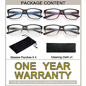 Reading Glasses for Men 4-Pack Stylish Computer Readers with Spring Hinges, Anti Glare/Eye Strain Filter UV Ray Blue Light Blocking Two-Tone Reader Eyeglasses,+1.5 Magnification Strength