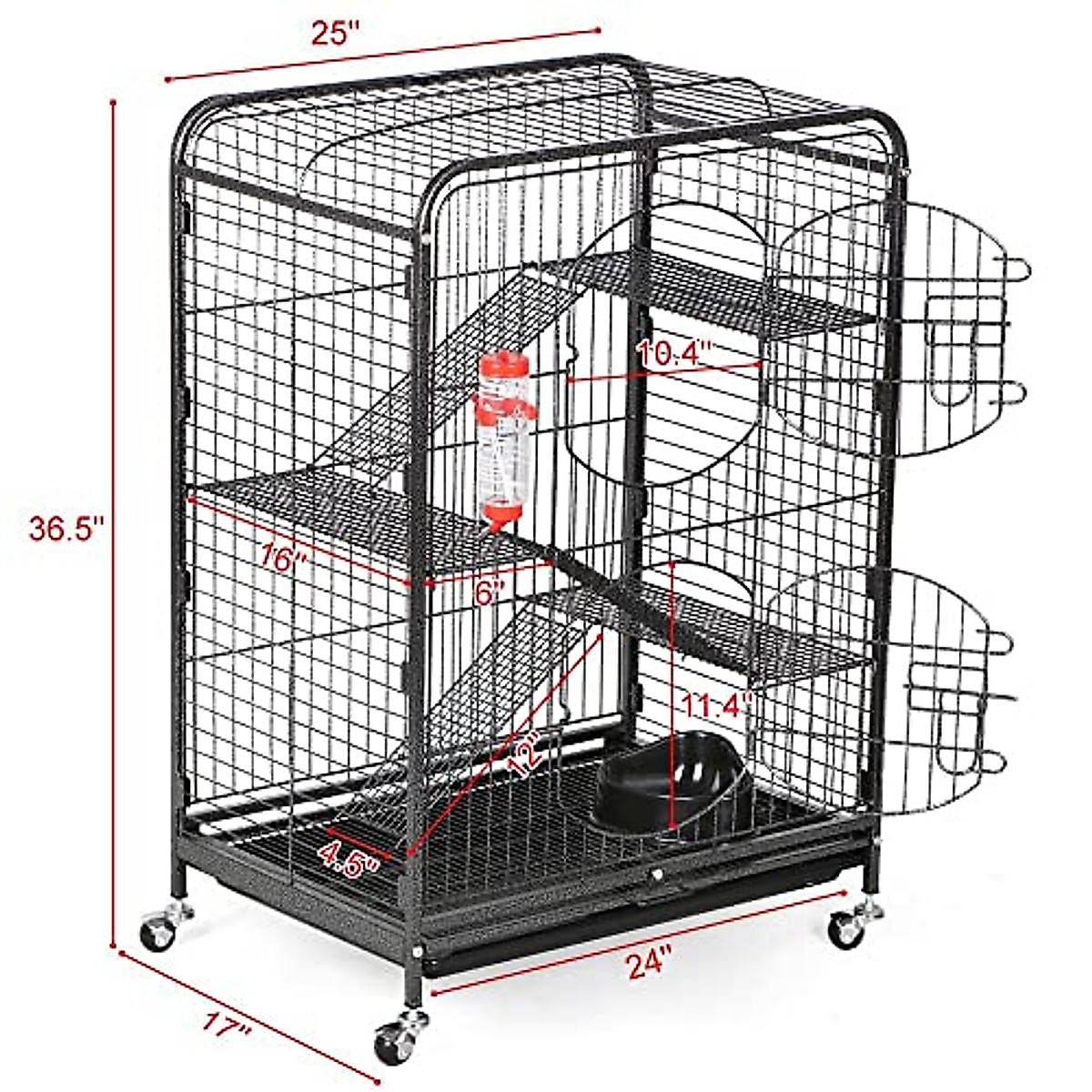 Yaheetech 37-inch Metal Ferret Chinchilla Cage Indoor Outdoor Small Animals Hutch w/ 2 Front Doors/Feeder/Wheels for Squirrel,Black