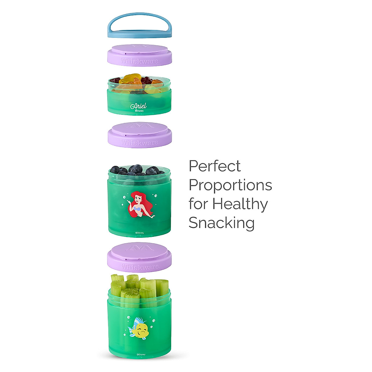 Whiskware Disney Princess Stackable Snack Containers for Kids and Toddlers, 3 Stackable Snack Cups for School and Travel, Rapunzel and Pascal