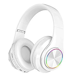 Amazing 7 LED Bluetooth Headphones with 8Hours Playtime, Wireless Headsets Over Ear, Hi-Fi Stereo, Multi-Colored Breathing Led, Built-in Mic, Snug Fit Earphones for Game Video DJ (White)