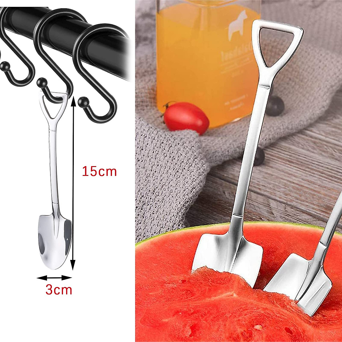 8 pcs Stainless steel shovel spoon set, including 4 sharp spoon, 4 flat spoon, creative dessert spoon, coffee spoon, ice cream fruit spoon, suitable for home, kitchen or restaurant