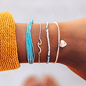 Pura Vida By the Sea Style Bracelet Pack - Stackable Bracelets for Women - Handmade Accessories, Adjustable Bands - Multicolor, Set of 4