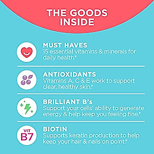 OLLY Teen Girl Multi Gummy, Healthy Skin and Immune Support, 15 Essential Vitamins, Biotin, Zinc, Calcium, Chewable Multivitamin, Berry Melon, 35 Day Supply - 70 Count