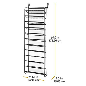 Whitmor 36 Pair Over The Door Shoe Rack, Gun Metal Gray